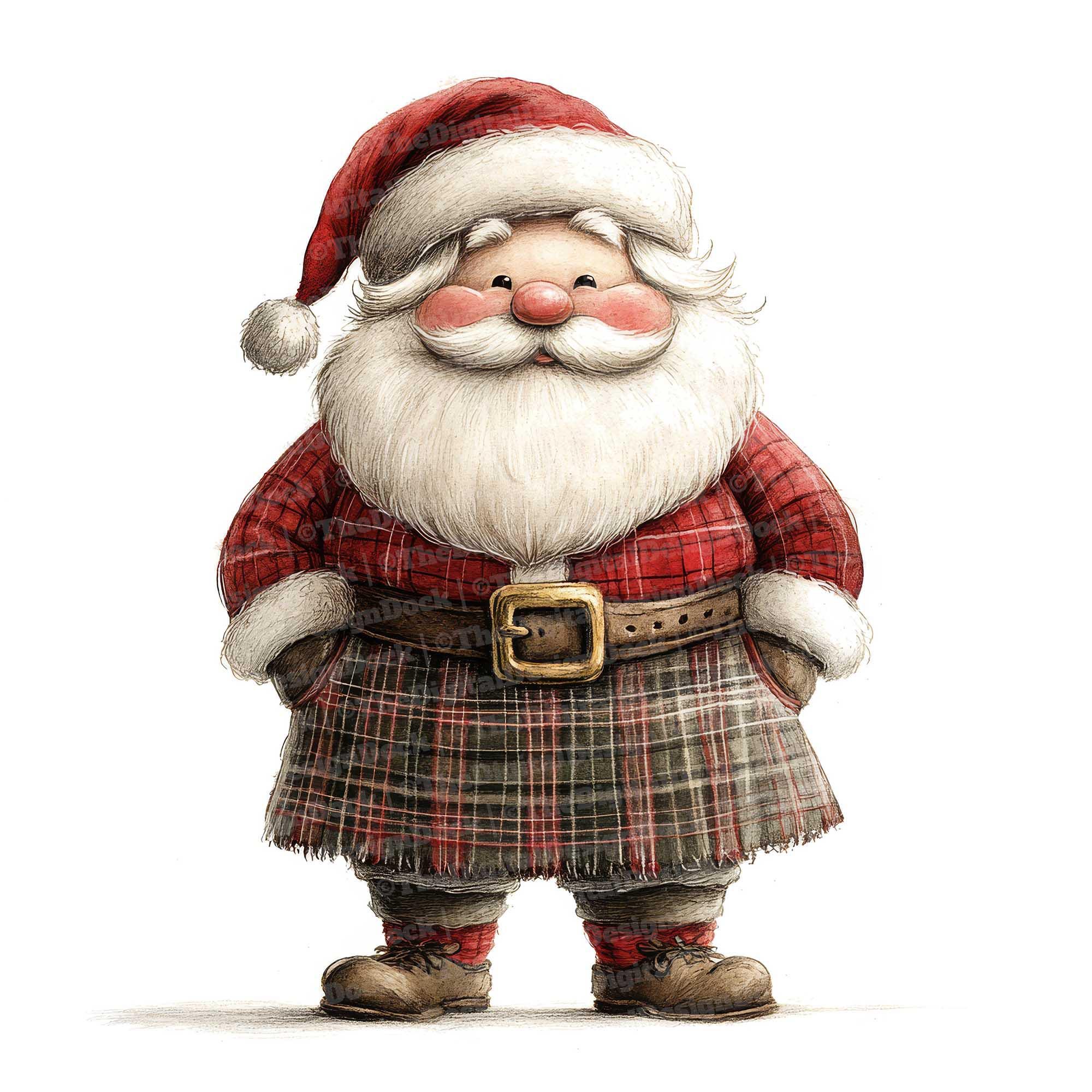 12x Scottish Santa in Kilt Clipart, Watercolor Christmas Clipart,high ...