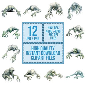 Creeping Ghoul PNG Clipart, 12x Spooky Ghosts Clip Art Set, Printable ...