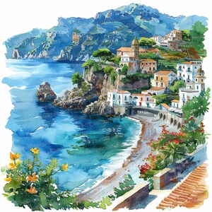 Amalfi Coast Clipart, 12 Jpgs, Coastal Italy Clipart, Printable ...