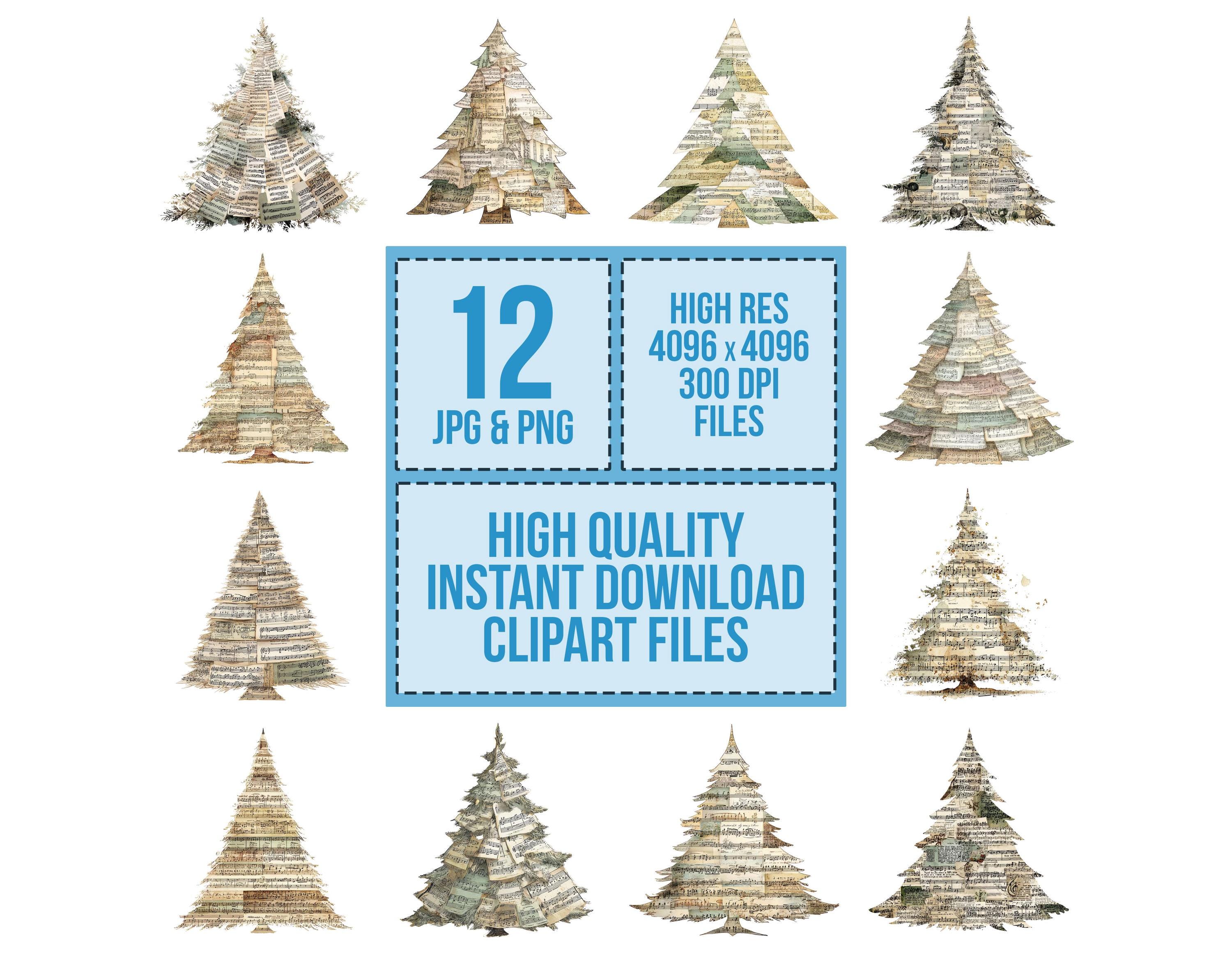 Sheet Music Christmas Tree PNG Clipart, 12x Vintage Holiday Tree Clip ...