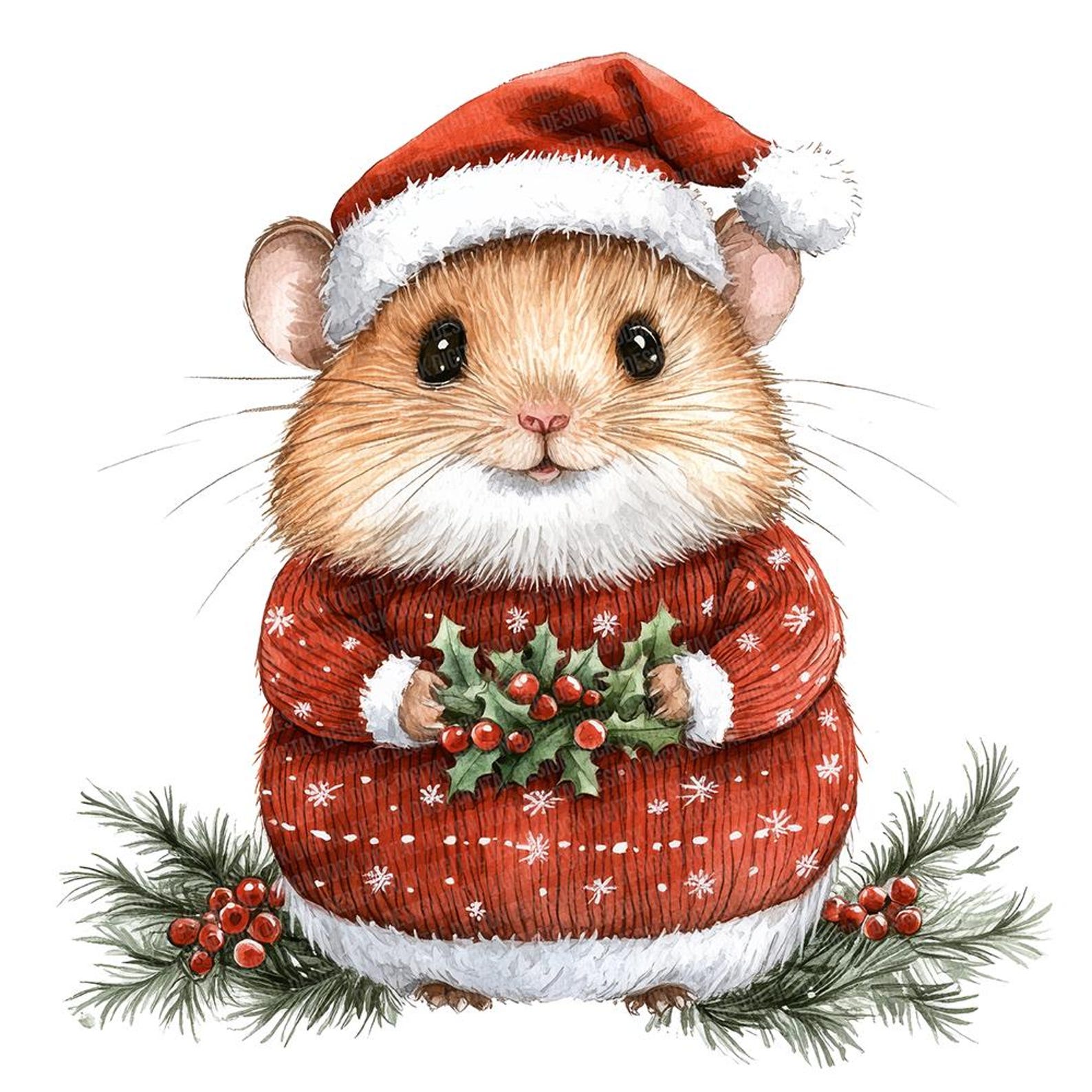 Christmas Hamster PNG Clipart, 12x Festive Hamster Watercolor Clip Art ...