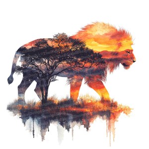 Lion Safari Clipart, 12 High Quality, Watercolor African Scene, Digital ...