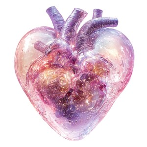 12x Glass Heart Clipart, Galaxy Crystalline Heart, Printable Watercolor ...