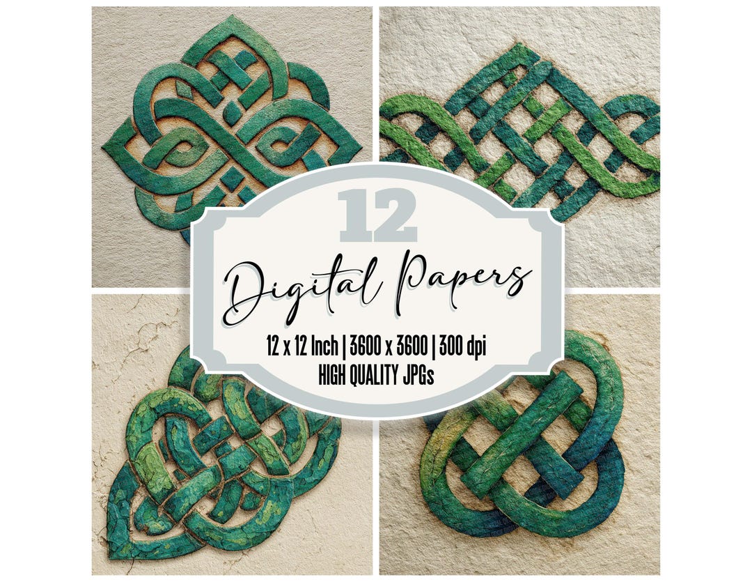 Celtic Knot Emerald Green Junk Journal Paper Pack 12x Digital Paper ...