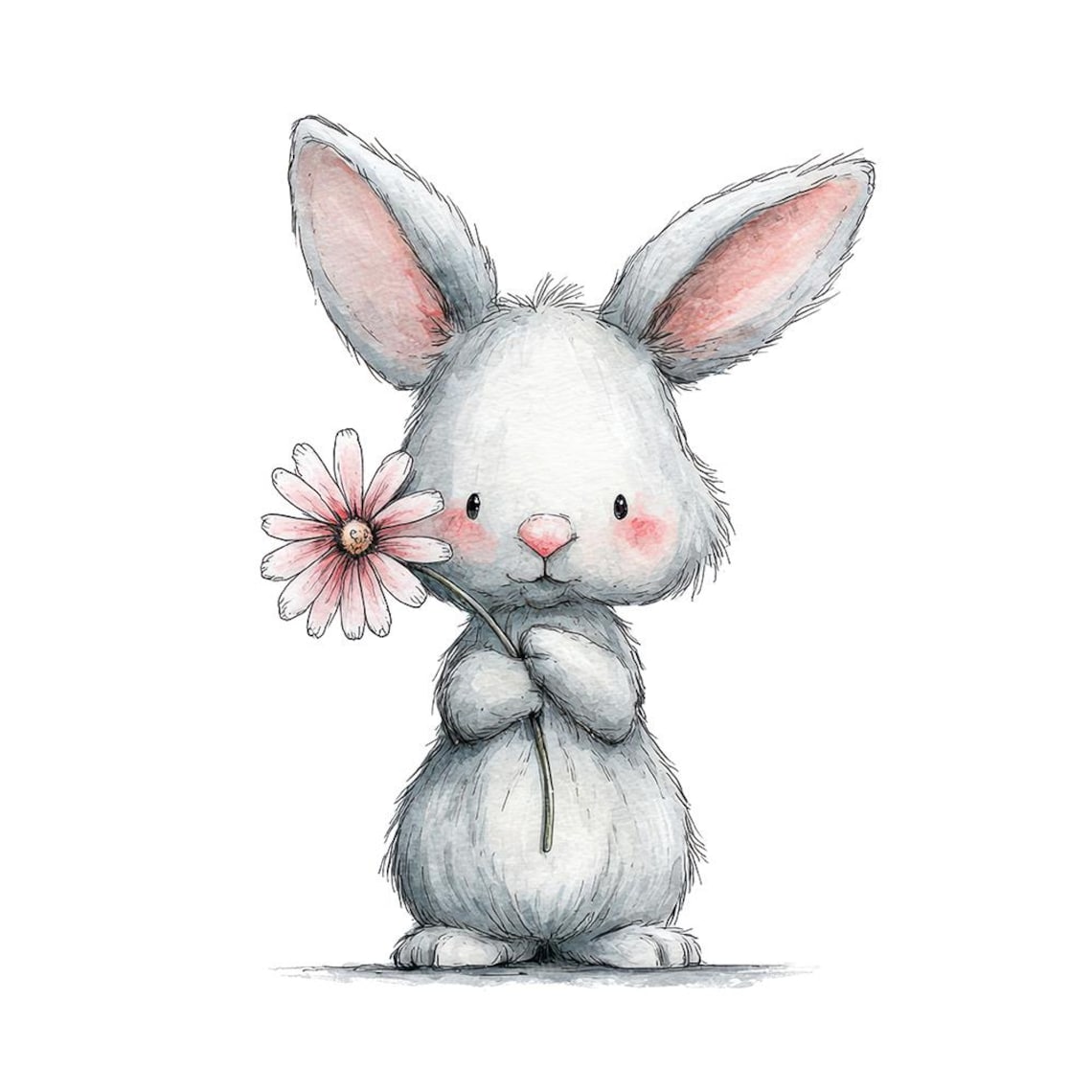 Rabbit PNG Clipart, 12 Daisy Bunny Clip Art Set, Printable Watercolor ...