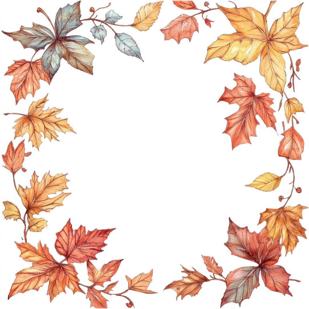 12 Fall Leaves Border Clipart, Watercolor Autumn Illustration ...
