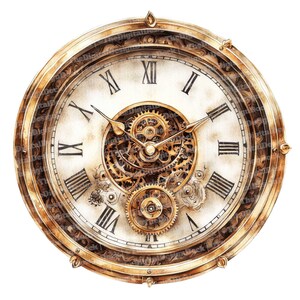 Sepia Clock Clip Art, 12x Watercolor Vintage Clock Clipart Set ...