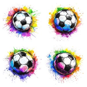 Soccer Ball PNG Clipart, 12x Watercolor Sports Clip Art Set, Printable ...