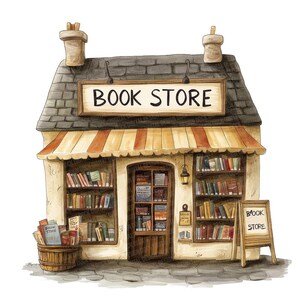 12x Watercolor Bookstore PNG Clipart, Bookshop Book Shop Front Clip Art ...