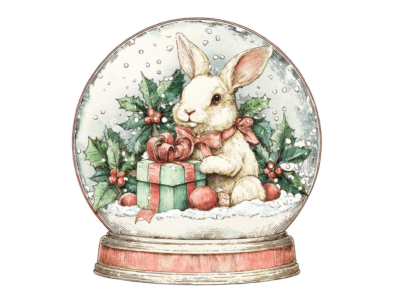 12x Snow Globe PNG Clipart, Retro Bunny Christmas Clip Art Set ...