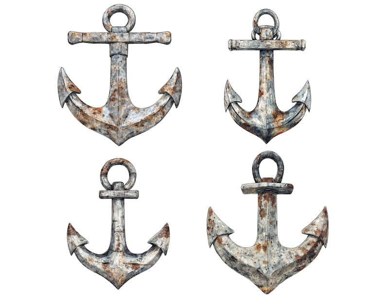 Anchor PNG Clipart, 12x Watercolor Nautical Clip Art Set, Printable ...