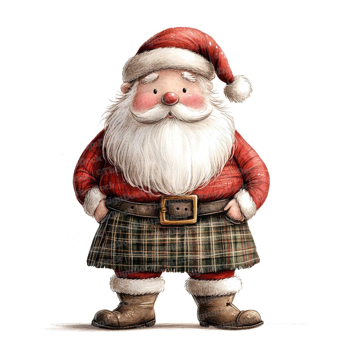 12x Scottish Santa in Kilt Clipart, Watercolor Christmas Clipart,high ...