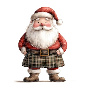 12x Scottish Santa in Kilt Clipart, Watercolor Christmas Clipart,high ...