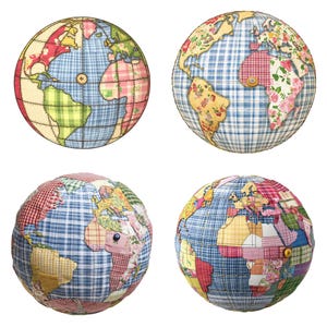 Fabric Earth PNG Clipart, 12x Patchwork Globe Clip Art Set, Printable ...