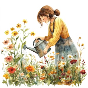 12 Gardening Girl Clipart, Woman Flower Garden Gardening, Printable ...