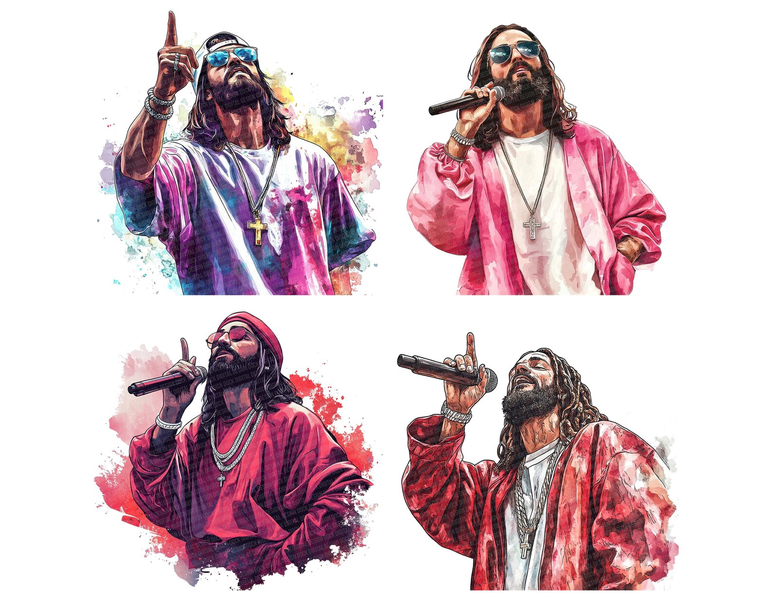 12x Jesus as Rapper PNG Clip Art, Urban Gospel Clipart Set, Printable ...