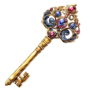 Jeweled Key Clip Art, 12x Watercolor Key With Gems Clipart Set ...