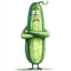 12x Grumpy Cucumber PNG Clip Art, Watercolor Green Cartoon Vegetable ...