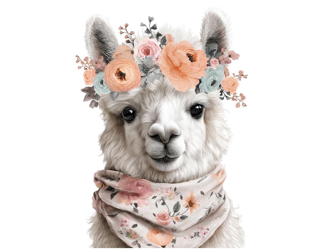 Llama PNG Clipart, 12x Floral Crown Alpaca Clip Art Set, Printable ...