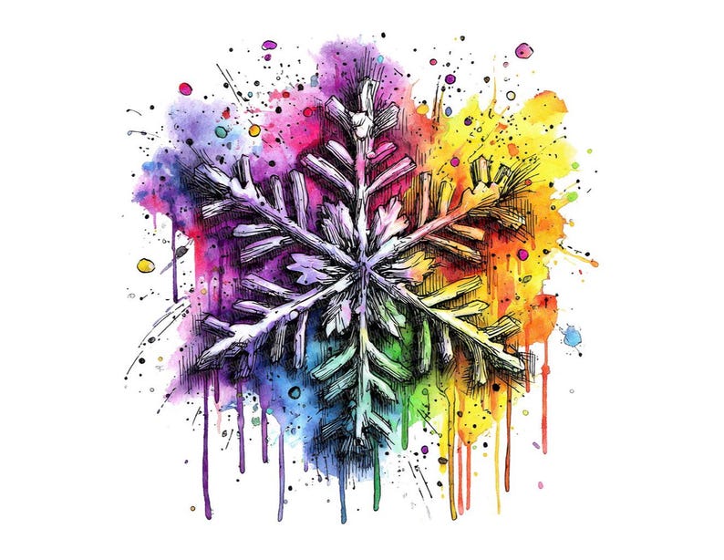 Neon Snowflake Clipart, 12x Watercolor Winter Clip Art Set, Printable ...