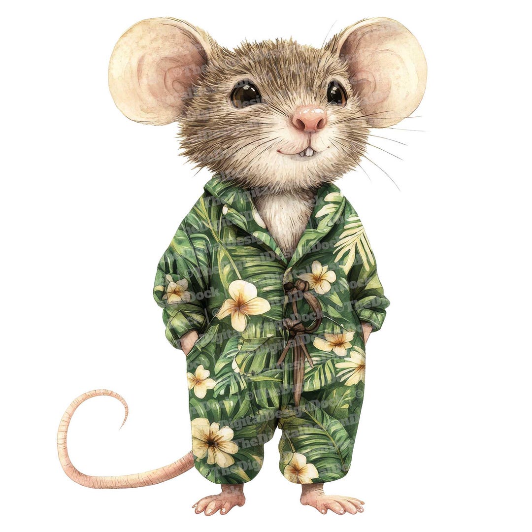 Mouse in Pajamas Clip Art, 12x Watercolor Animal Clipart Set, Printable ...