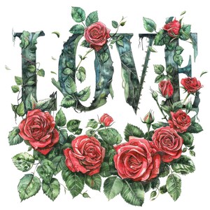 12x Floral Love Sign Clipart, Red Roses Flowers Clipart, Printable ...