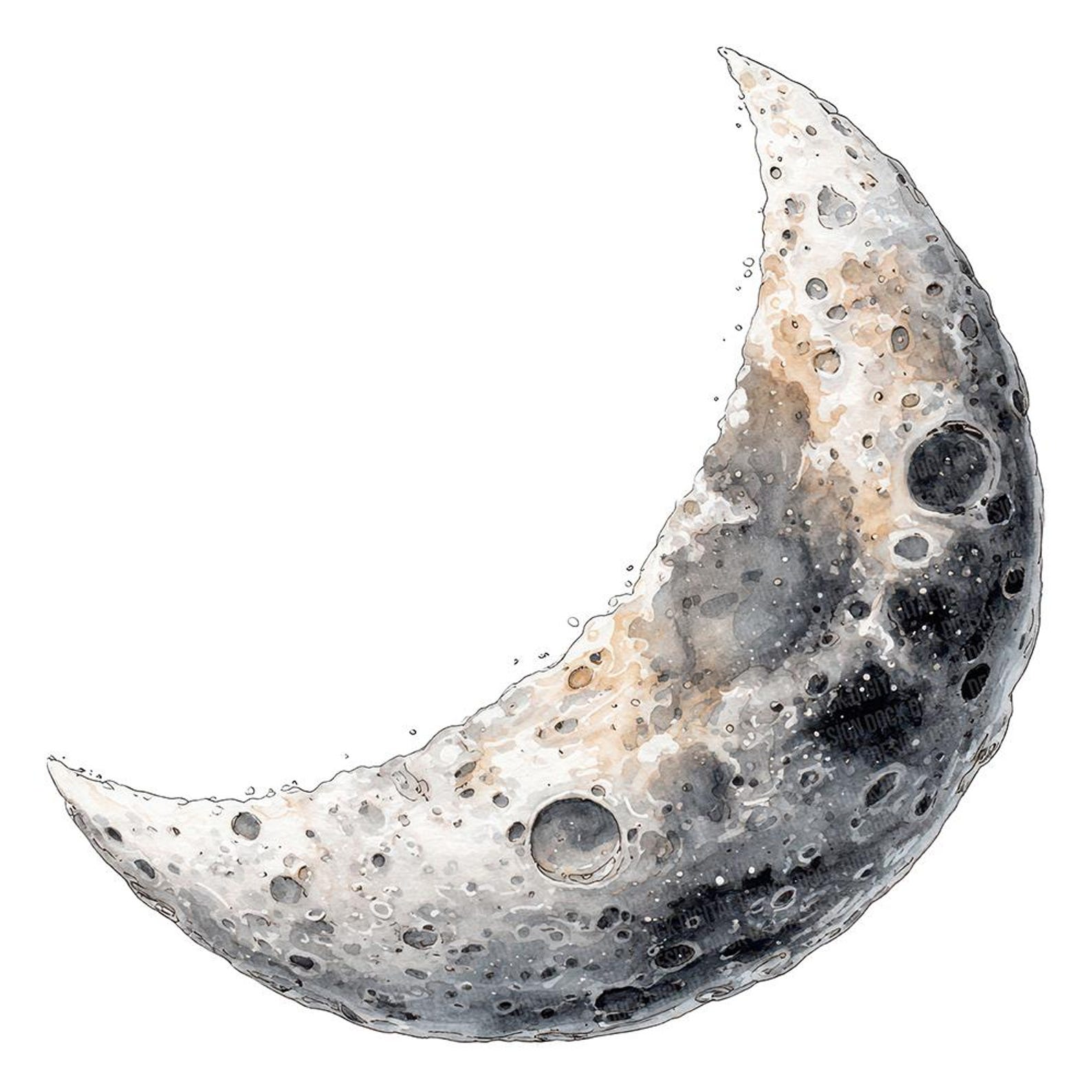 Crescent Moon PNG Clipart, 12x Lunar Clip Art Set, Printable Watercolor ...
