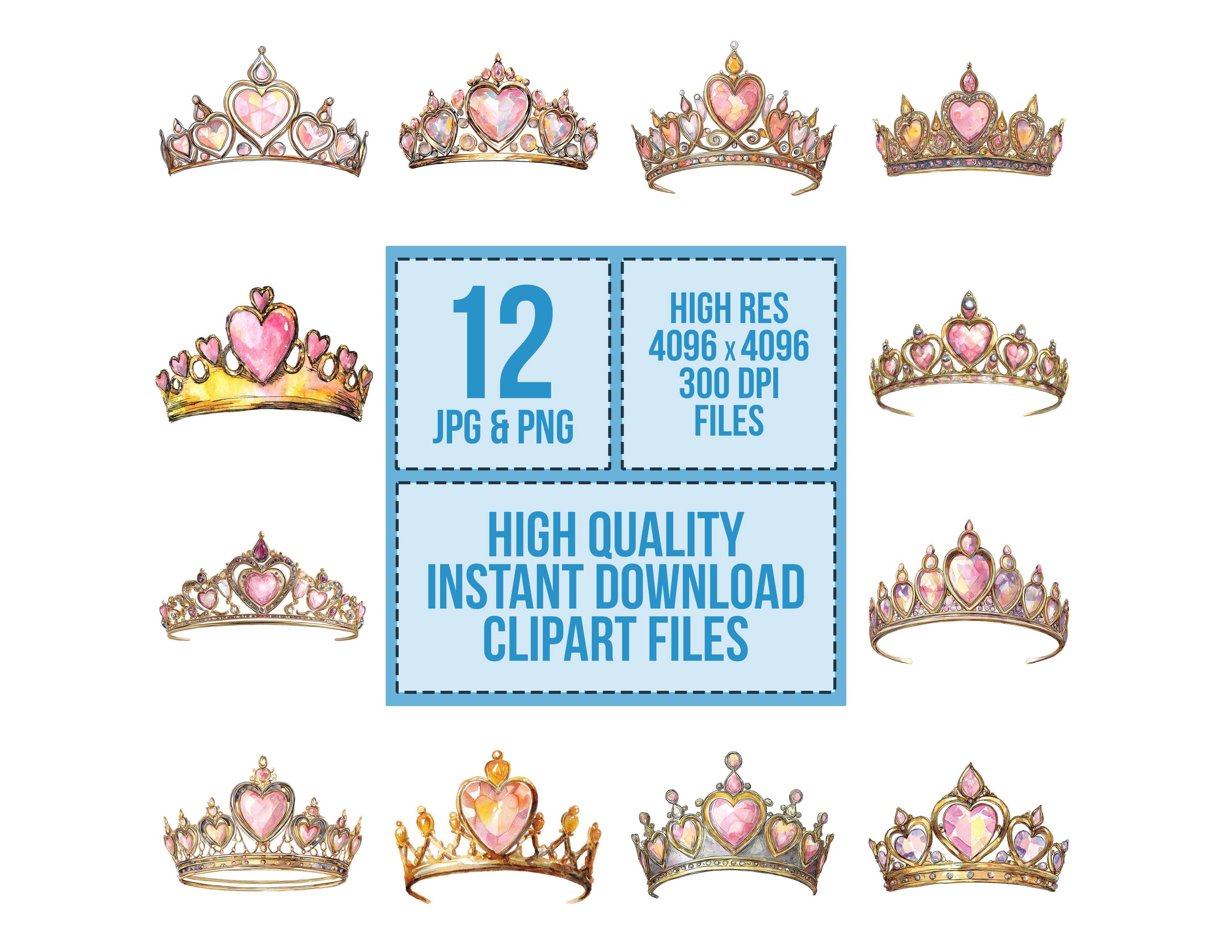 Watercolor Tiara Clipart, 12 Princess Crown Pngs, Printable Digital ...