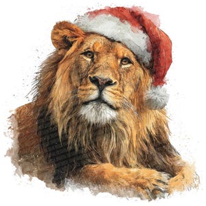Lion Christmas Clipart, 12x Santa Hat Lion PNG Clip Art Set, Printable ...