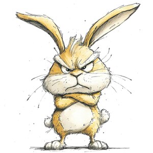 Grumpy Rabbit PNG Clipart, 12x Angry Bunny Clip Art Set, Printable Watercolor Funny Rabbits ...