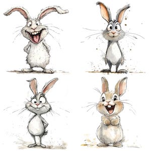Quirky Rabbit PNG Clipart, 12x Funny Bunny Clip Art Set, Printable ...