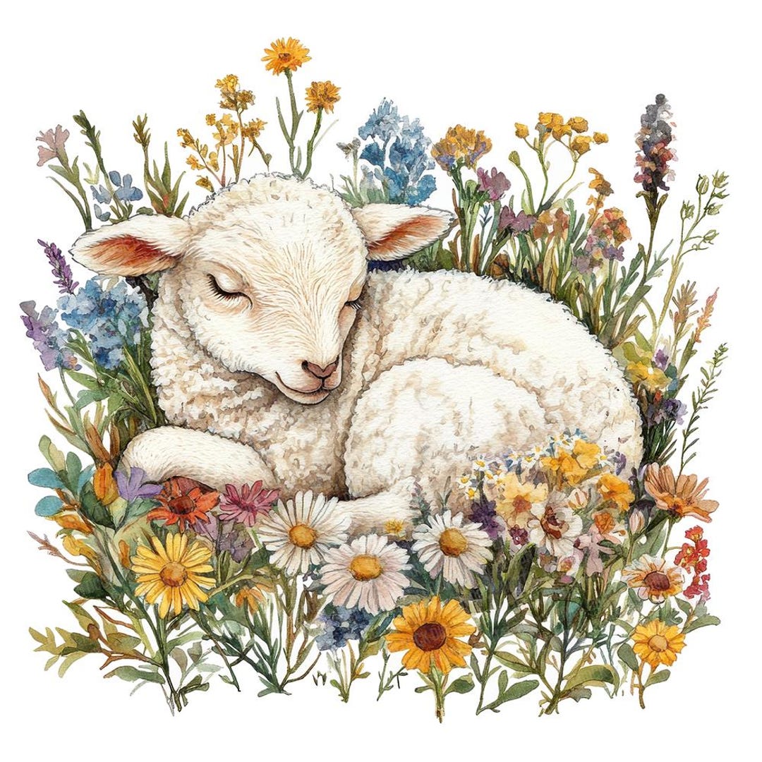Lamb PNG Clipart, 12x Sleeping Sheep Clip Art Set, Printable Watercolor ...
