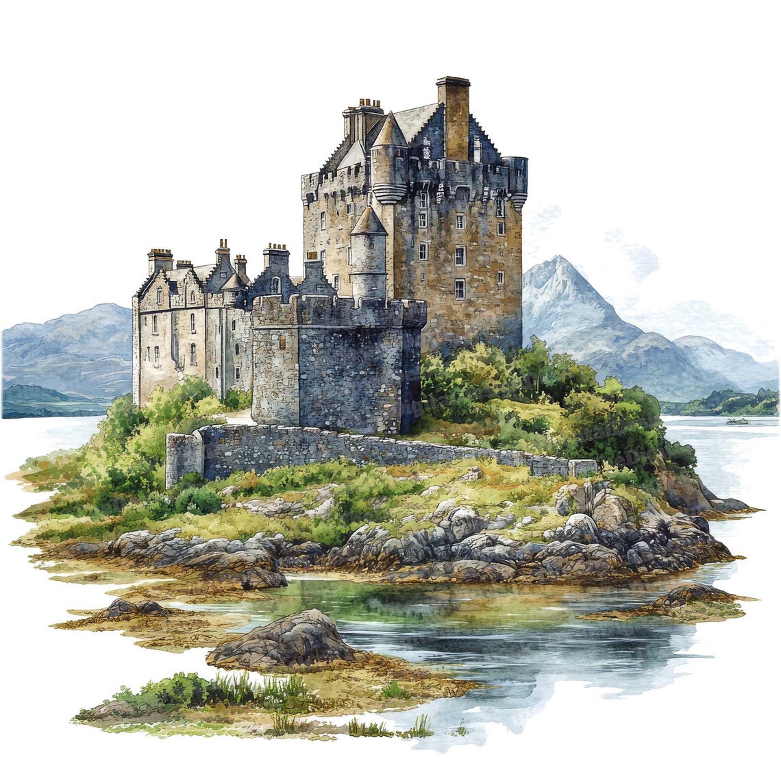 12 Scottish Castle Clipart, Watercolor Highland Castles, Printable ...