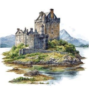 12 Scottish Castle Clipart, Watercolor Highland Castles, Printable ...
