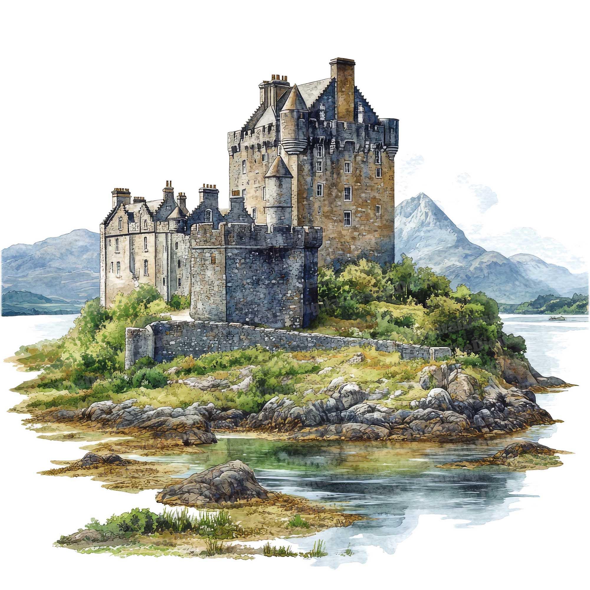 12 Scottish Castle Clipart, Watercolor Highland Castles, Printable ...