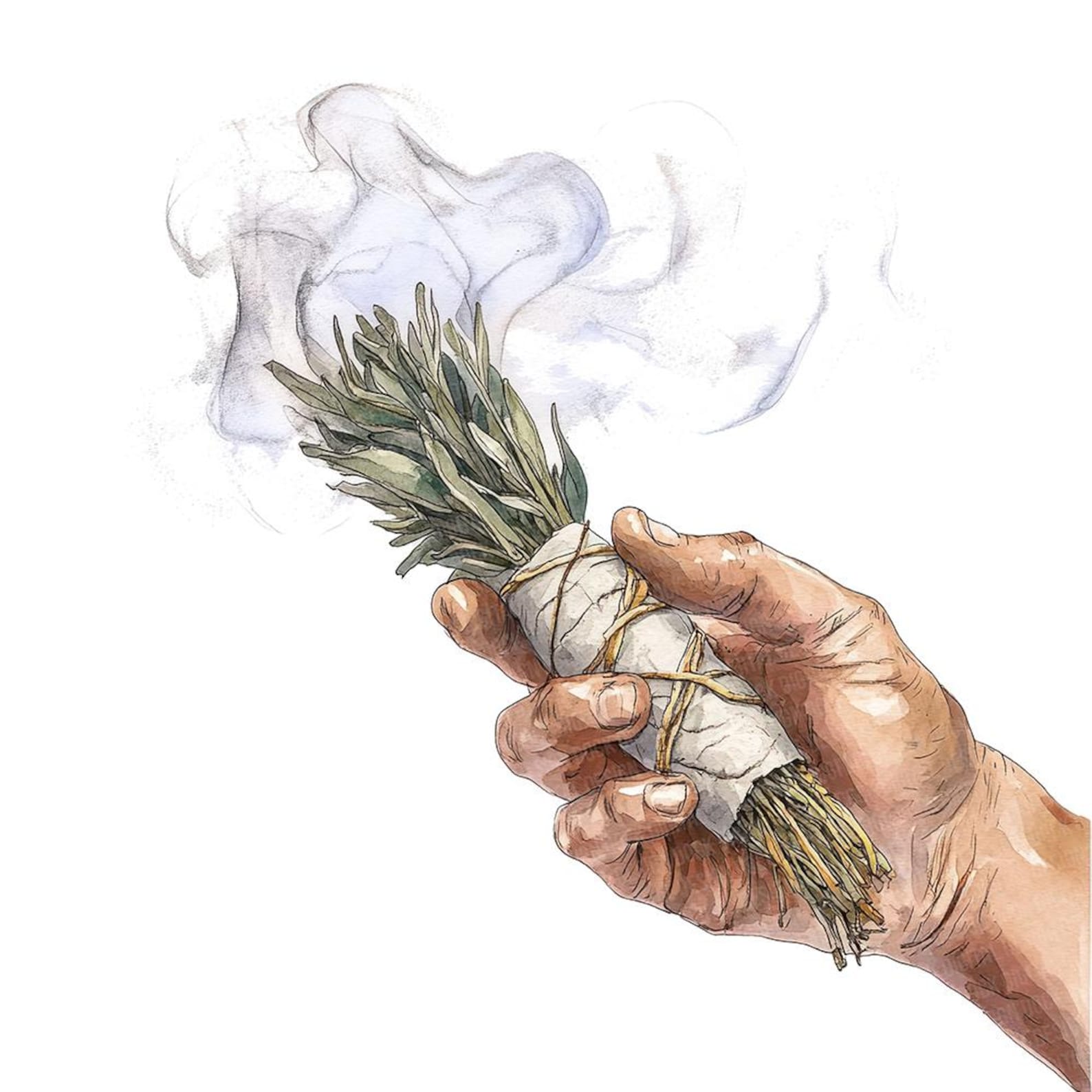 12x Smudge Stick Clipart, Hand Holding Sage Bundle, Watercolor Clip Art ...