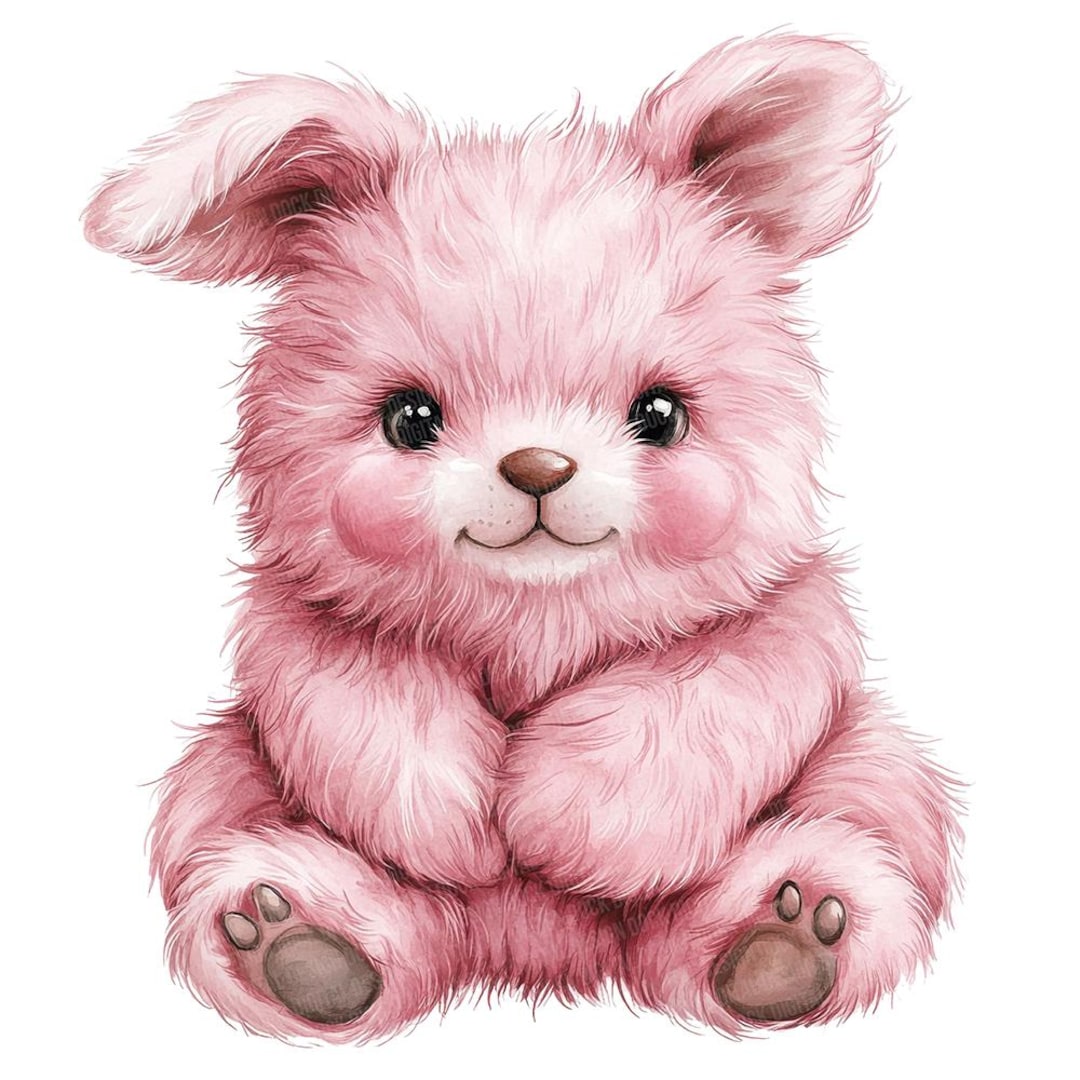 12 Pink Bunny Clip Art, Cute Bunny Bear Watercolor Clip Art Set ...
