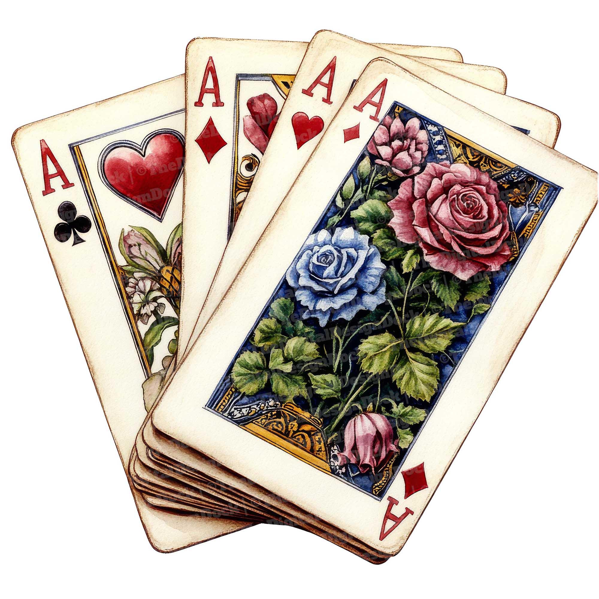 12 Playing Card Clipart, Floral Playing Cards Clipart, Printable ...