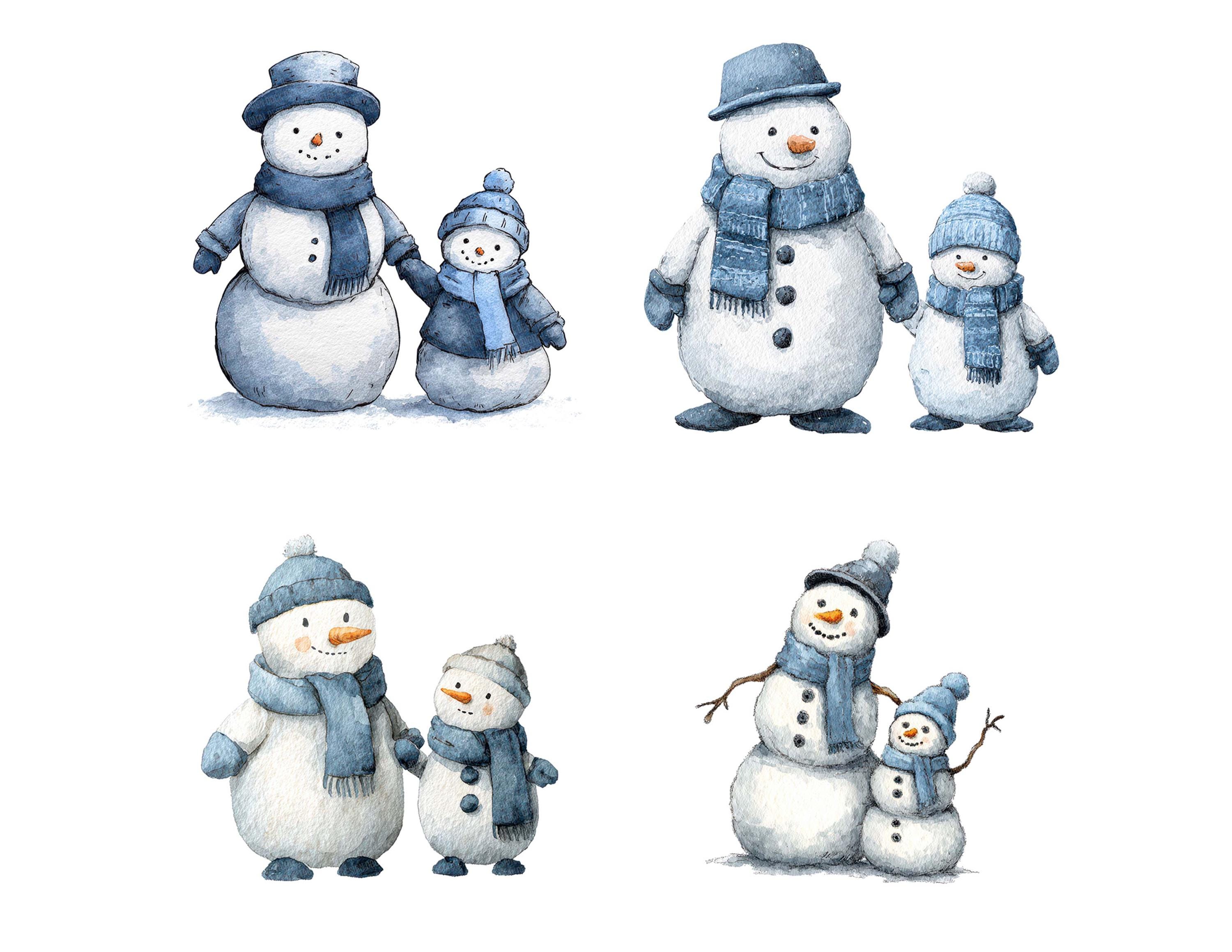 Winter Snowman Clipart, 12x Snowman Family Clip Art Set, Printable ...
