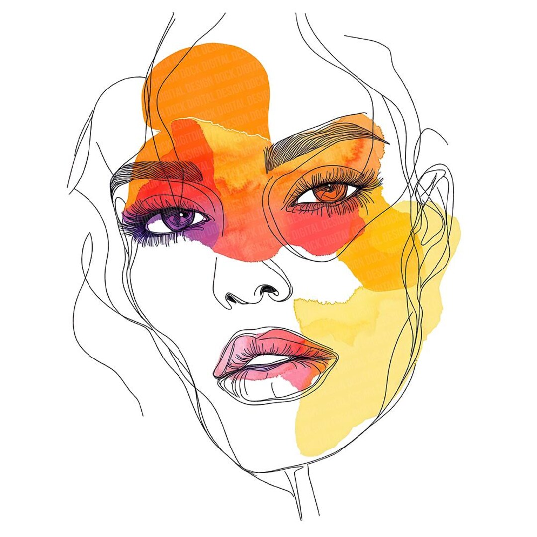 Abstract Woman PNG Clipart, 12x Colorful Face Clip Art Set, Printable ...