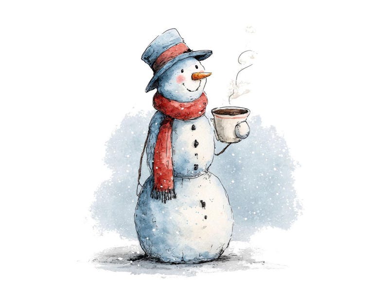 Snowman With Hot Cocoa Art, 12x Winter Snowman Art Set, Printable ...