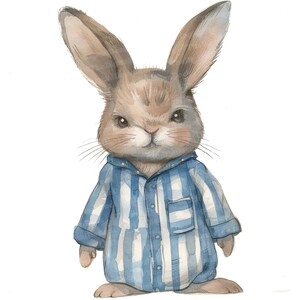 12 Bunny in Pajamas Clipart, Watercolor Rabbit Clipart, Printable ...