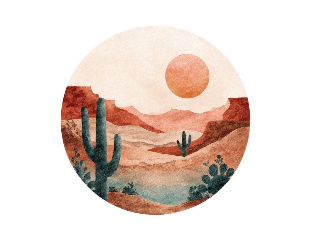 Desert PNG Clipart, 12x Round Landscape Clip Art Set, Printable ...