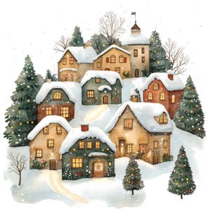 12 Christmas Village Clipart, Winter Wonderland Scenes, Printable ...
