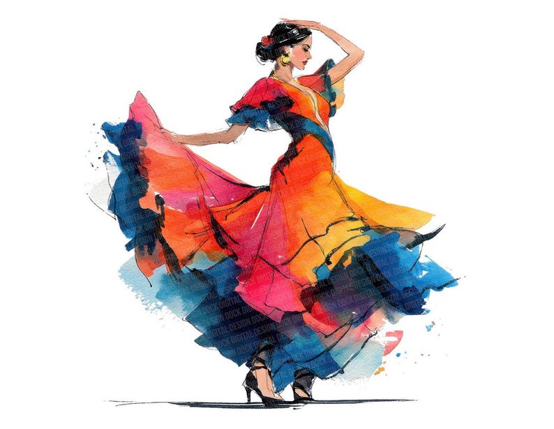 Salsa Dancer Clip Art, 12x Flamenco Women Clipart Set, Printable ...