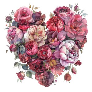 12 Floral Heart Clipart, Watercolor Flower Clipart, Printable ...