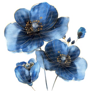 Abstract Flowers Clipart, 12 Jpgs, Midnight Blue Clip Art, Printable ...