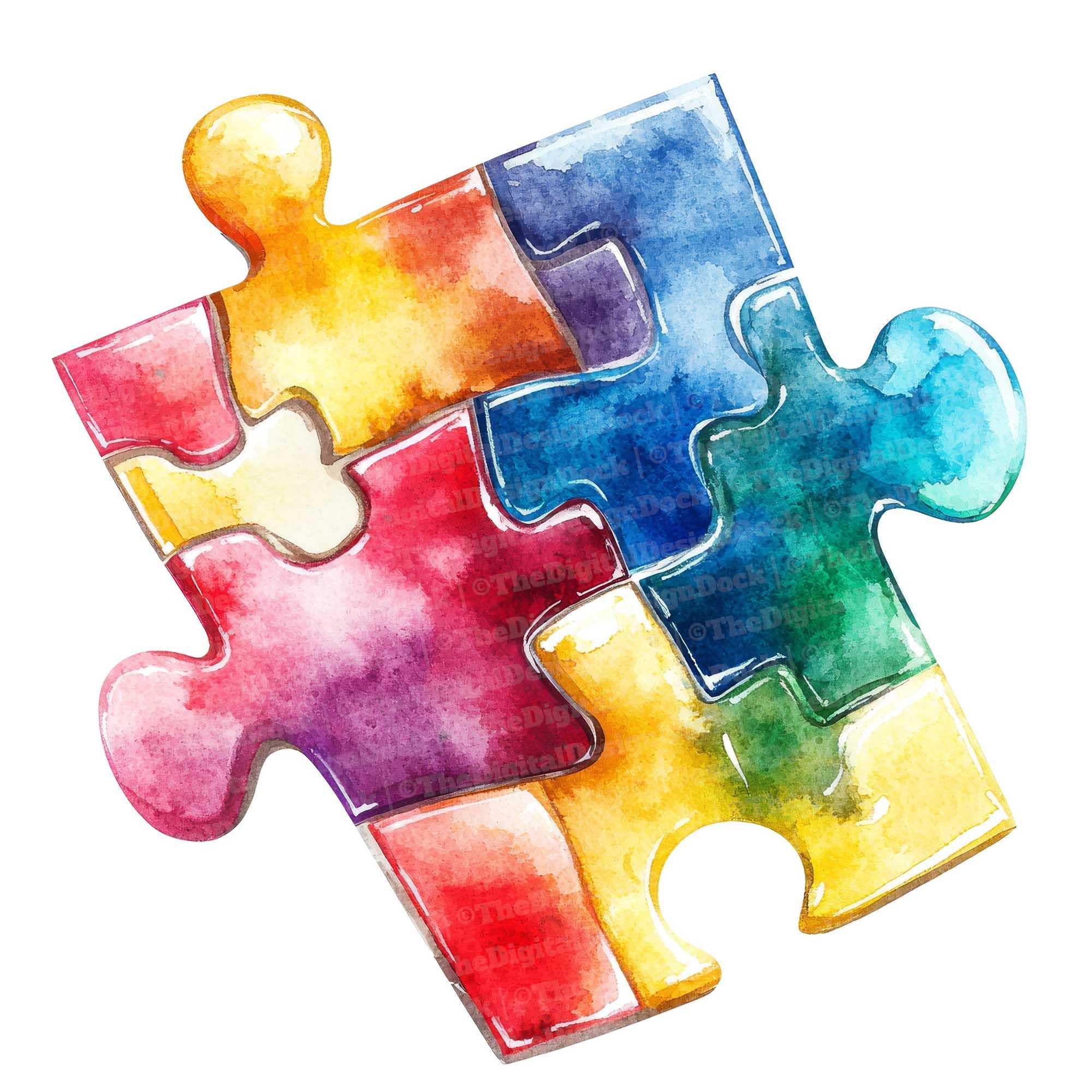 FREE to Charity, 12x Autism Awareness Clipart, Watercolor Autism Jigsaw ...
