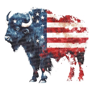 12 American Flag Bison Watercolor Clipart, Patriotic Buffalo Art ...