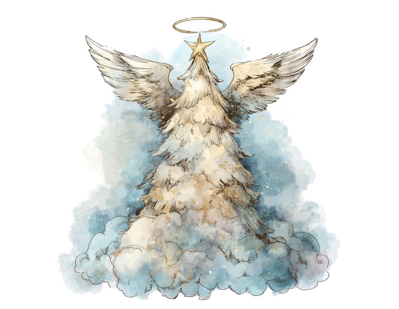 Angel Christmas Tree PNG Clipart, 12x Winged Holiday Trees Clip Art Set ...